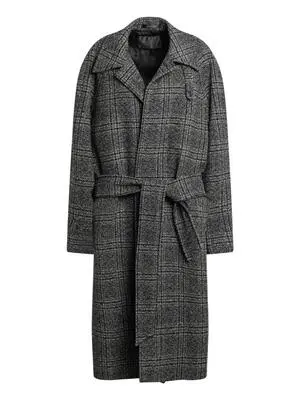Balenciaga Raglan One Layer Coat In Checked Wool - Black