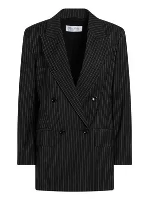Max Mara Pinstriped Double-Breasted Wool Jacket Black