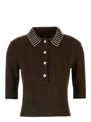 Pinko Rhinestone-collar Ribbed Top - Brown