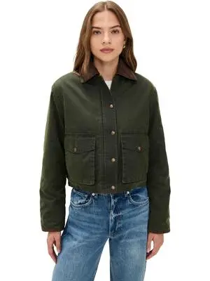 Blanknyc Collared Jacket With Corduroy Trim - Hunter Green