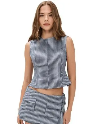 Lioness Striped Sleeveless Top - Charcoal Stripe