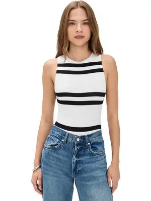 Alice + Olivia Rothy Sleeveless Bodysuit - Paddleboard Stripe Oatmeal/black