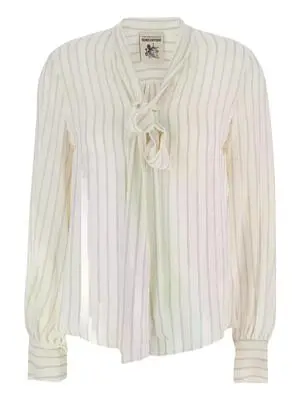 SEMICOUTURE Striped Tie-neck Shirt - White