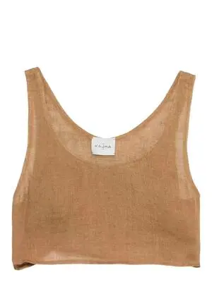 Le Kasha Linen Scoop-neck Tank Top - Brown