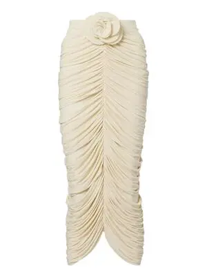 Magda Butrym Floral-appliqué Ruched Midi Skirt - White