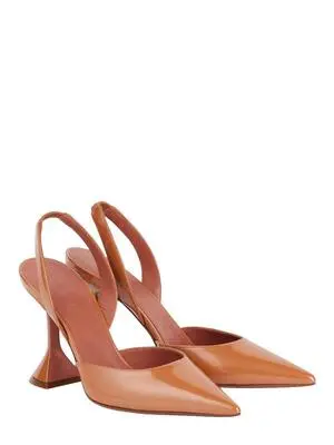 Amina Muaddi Holli Sling 95 Patent Leather Pumps - Brown