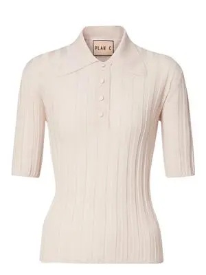 Plan C Ribbed-knit Wool Polo Shirt - Pink