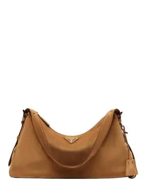 Prada Aimée Medium Suede Shoulder Bag - Brown