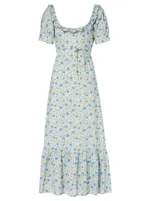 Rixo Sorana Floral Ruffled Cotton Midi Dress - Blue