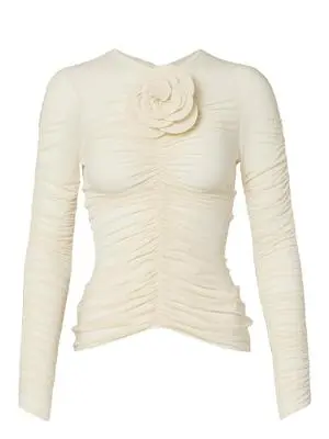 Magda Butrym Floral-appliqué Ruched Top - White