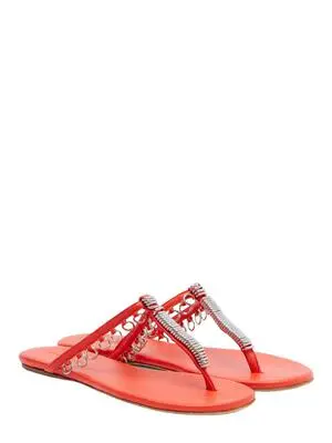 Christopher Esber Pierced Embellished Leather Thong Sandals - Orange