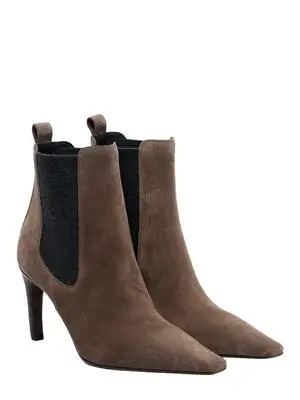 Brunello Cucinelli Chelsea Monili Suede Ankle Boots - Brown