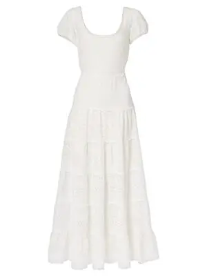 Rixo Remi Broderie Anglaise Cotton Midi Dress - White