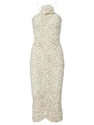 Magda Butrym Floral-appliqué Polka-dot Maxi Dress - Beige