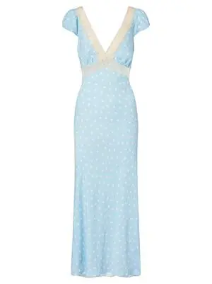 Rixo Iggy Lace-Trimmed Polka-Dot Midi Dress Blue
