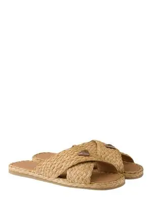 Prada Raffia Sandals - Natural