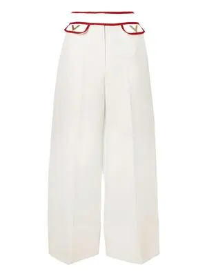 Valentino Garavani Embellished Wool And Silk-blend Wide-leg Pants - White