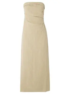 Tove Sabella Strapless Gathered Linen Midi Dress - Gray