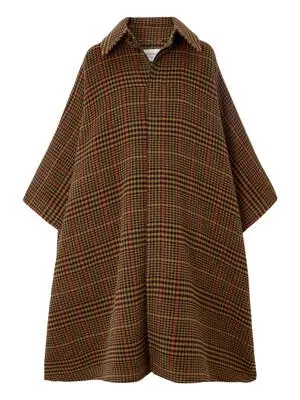 Saint Laurent Checked Wool And Llama-blend Cape - Black