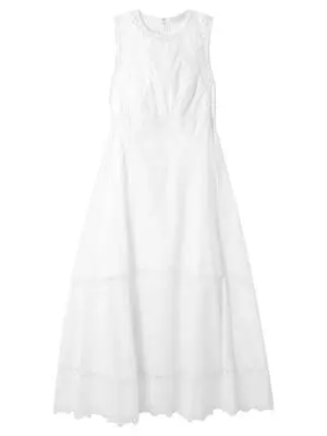 Ulla Johnson Anela Embroidered Tulle-trimmed Cotton-poplin Midi Dress - White
