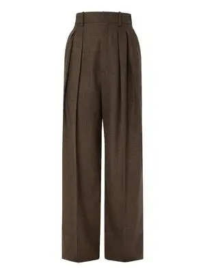 SAINT LAURENT SAINT LAURENT Pleated Herringbone Wool Wide-Leg Pants