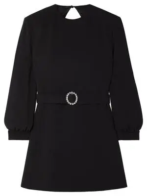 Saint Laurent Crystal-embellished Belted Woven Mini Dress - Black