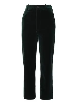 Saint Laurent Cropped Cotton-velvet Slim-leg Pants - Green