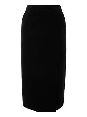 Saint Laurent Wrap-effect Cotton-velvet Midi Skirt - Black