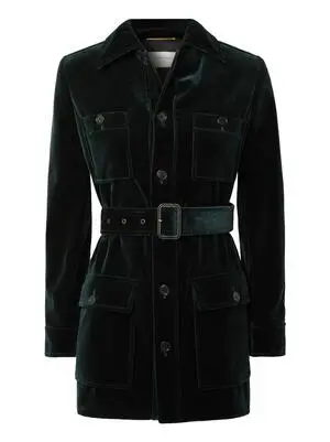Saint Laurent Belted Velvet Jacket - Green