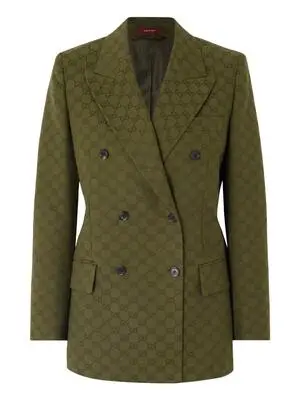 Gucci Double-breasted Jacquard Cotton-blend Canvas Blazer - Green