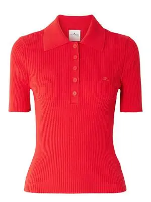 COURREGES Ribbed-knit Polo Shirt - Red