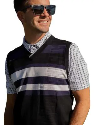 PXG V-neck Color Block Knitted Vest - Black