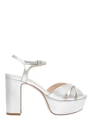 Schutz Keefa Metallic Leather Platform Sandals Silver