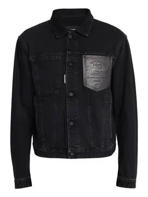 Dsquared2 Denim Jacket With Leather Pocket - Black