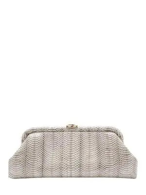 JIMMY CHOO Skylar Snake-Print Leather Clutch With JC Clasp Gold