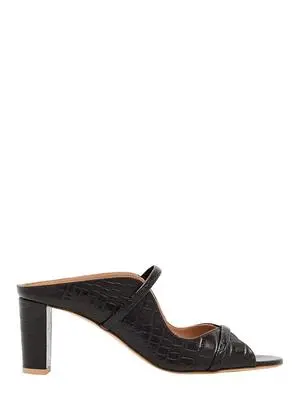 MALONE SOULIERS Norah Croc-Embossed Mules Ebony
