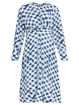 Proenza Schouler Kiera Gingham Printed Crepe De Chine Midi Dress - Dark Navy Multi