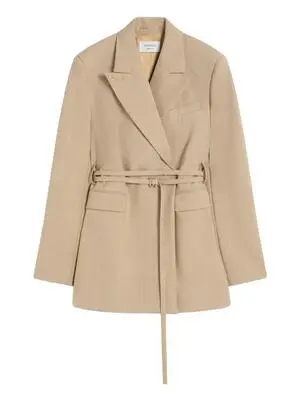 Max Mara Long Double-breasted Wool Blazer - Beige Shaded