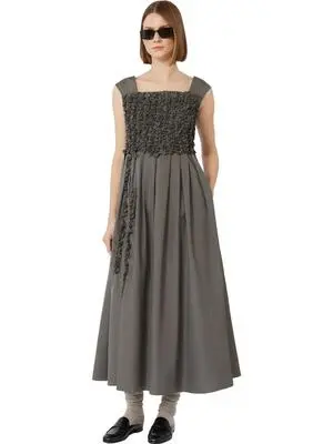 Max Mara Long Pleated Poplin Dress - Medium Grey