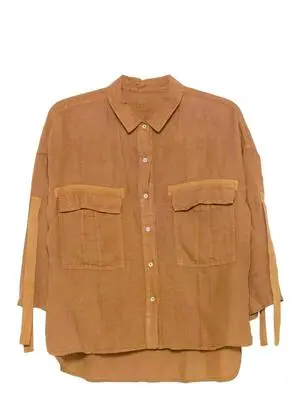 120% Lino Tie-cuff Linen Shirt - Brown