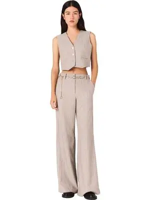 Maje Suit Trousers With Rhinestone Stripes - Light Grey