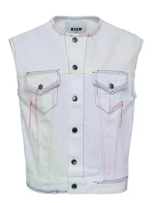 MSGM Contrast-Stitch Denim Vest