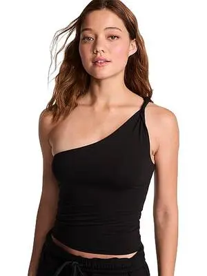 Pink Twisted One-Shoulder Tank Top Black