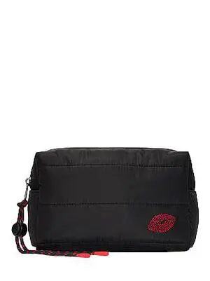 Pink Quilted Puffer Makeup Bag Black