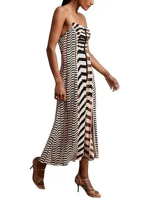 REISS Georgie Printed Midi Dress - Black/brown