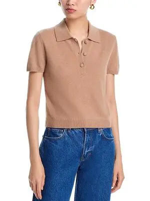Aqua 100% Cashmere Polo Sweater Camel