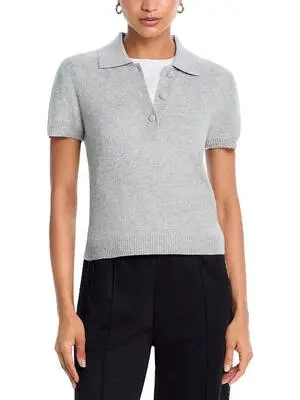Aqua Cashmere Polo Sweater - Light Gray
