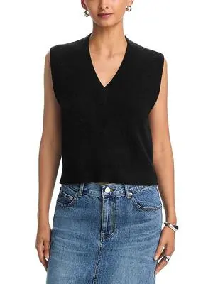 Aqua 100% Cashmere Brushed V Neck Sweater Vest - Black