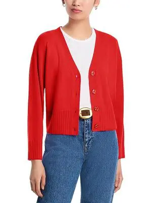 Aqua 100% Cashmere V-neck Cardigan - Big Apple Red