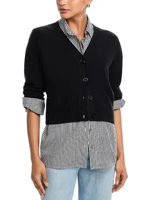 Aqua 100% Cashmere V-neck Cardigan - Black